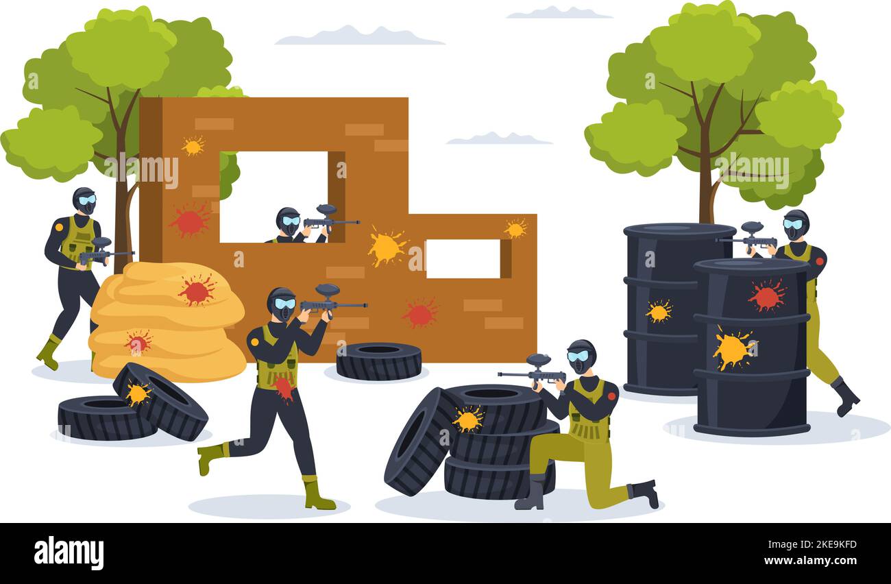 People Playing Paintball of Fighter Player Shooting with Gun Shoot, Aim ...