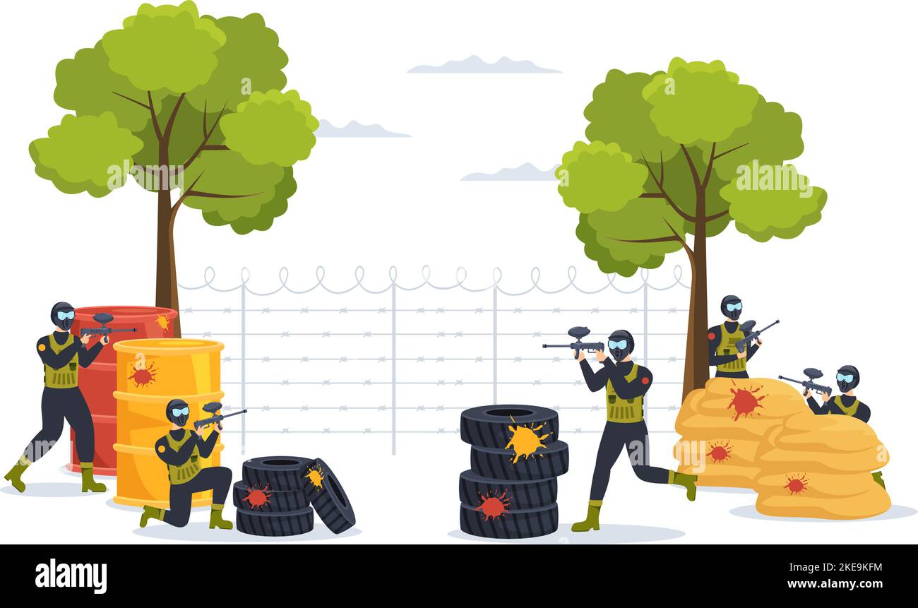 People Playing Paintball of Fighter Player Shooting with Gun Shoot, Aim ...