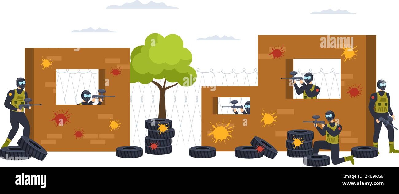 People Playing Paintball of Fighter Player Shooting with Gun Shoot, Aim ...