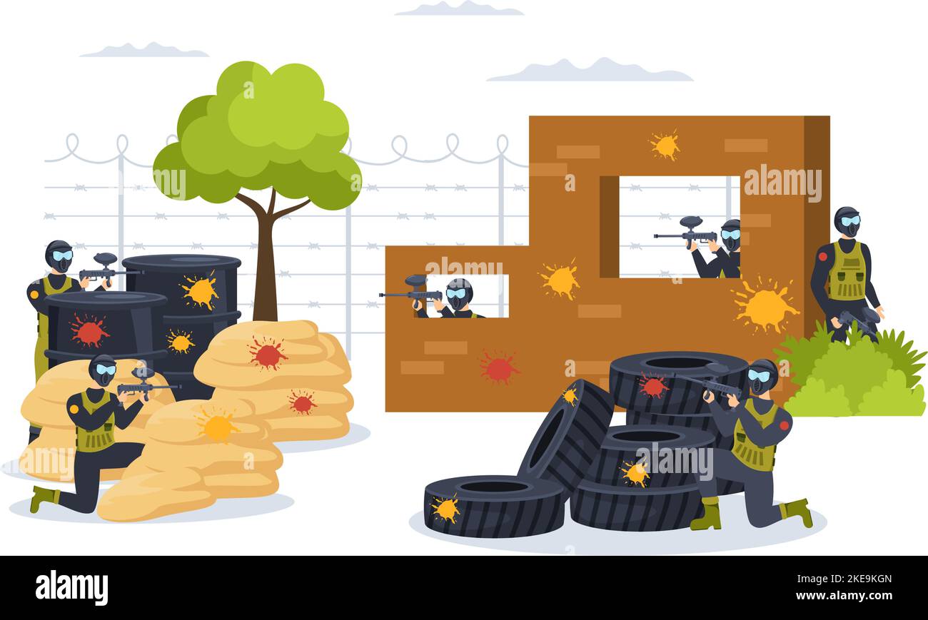 People Playing Paintball of Fighter Player Shooting with Gun Shoot, Aim ...