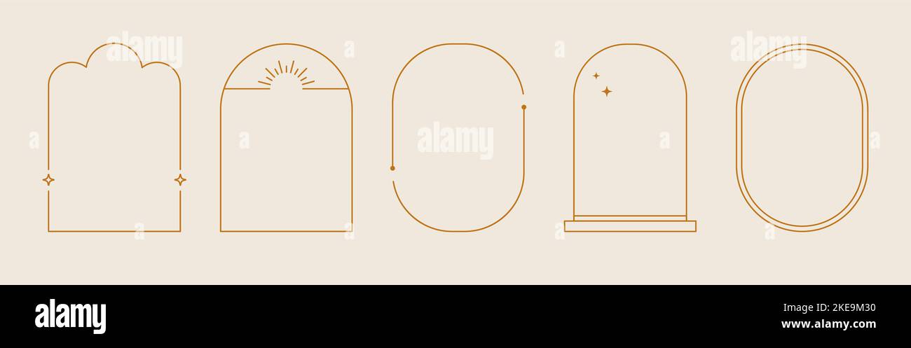Line arch frame set. Minimal line style arch, oval shape boho frame ...