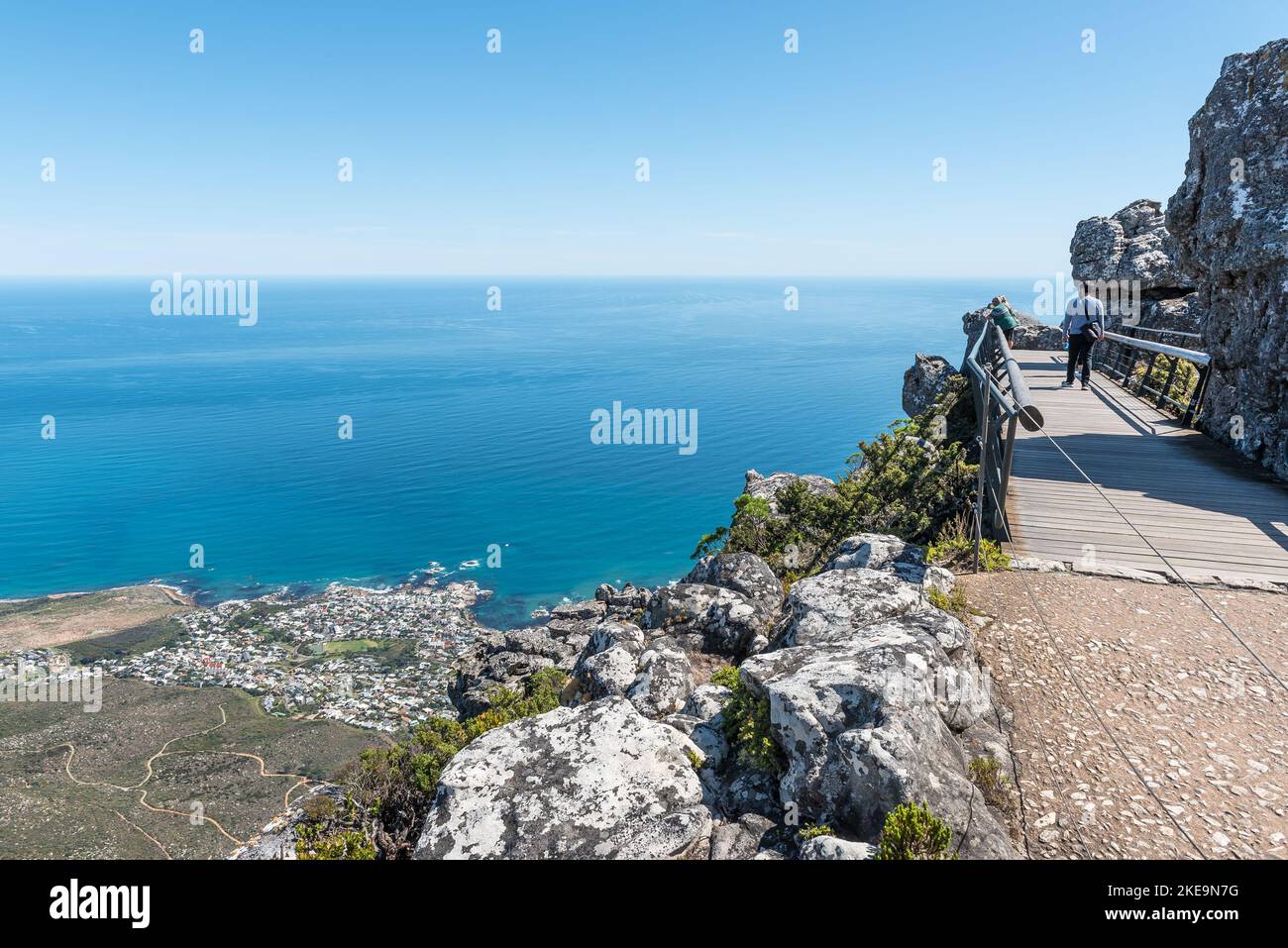 Cape Town, South Africa - Sep 14, 2022: Tourists are visible on a trail ...