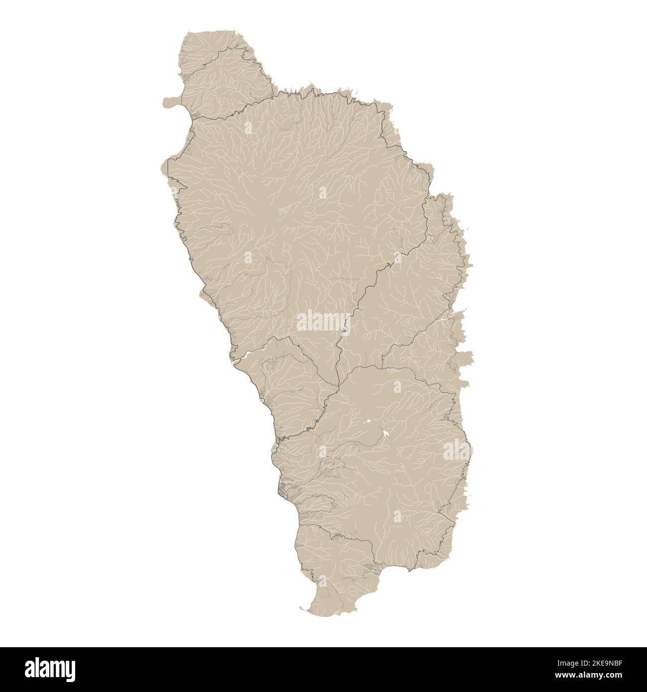 Map of Dominica, Caribbean island state. Streetmap with coastline, sea ...