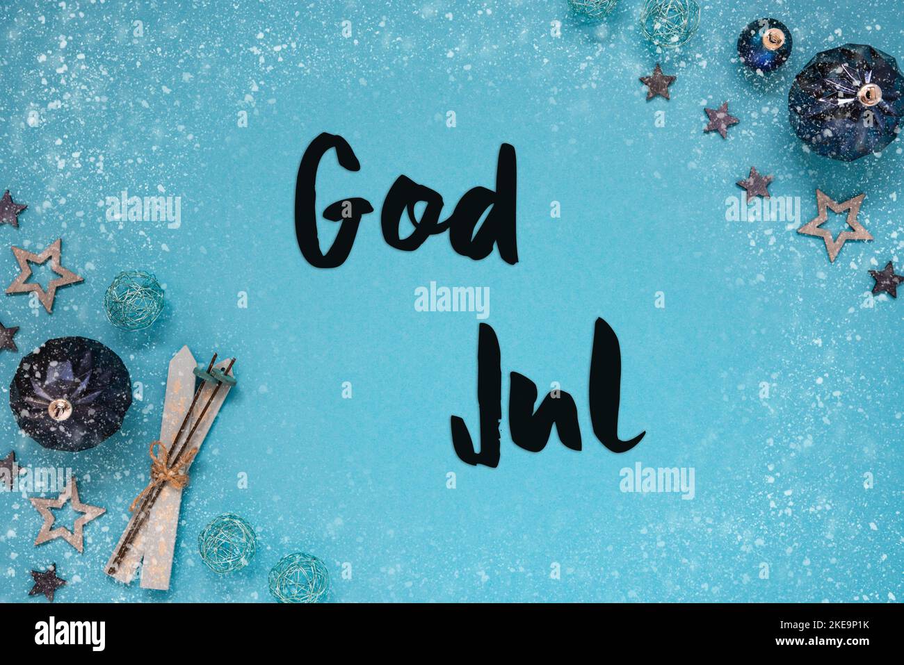 Turquoise Christmas Background, Swedish God Jul Mean Merry Christmas ...