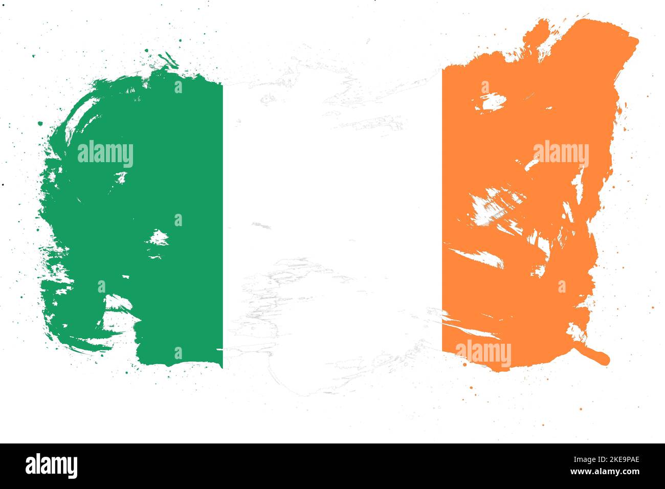 Ireland flag with painted grunge brush stroke effect on white ...