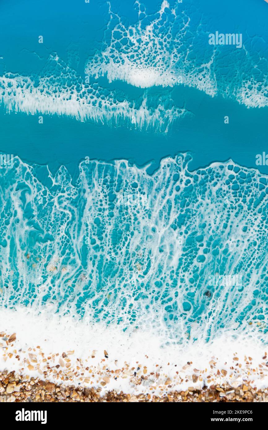 Resin art with sea waves and beach. Sea background made of Epoxy Stock ...