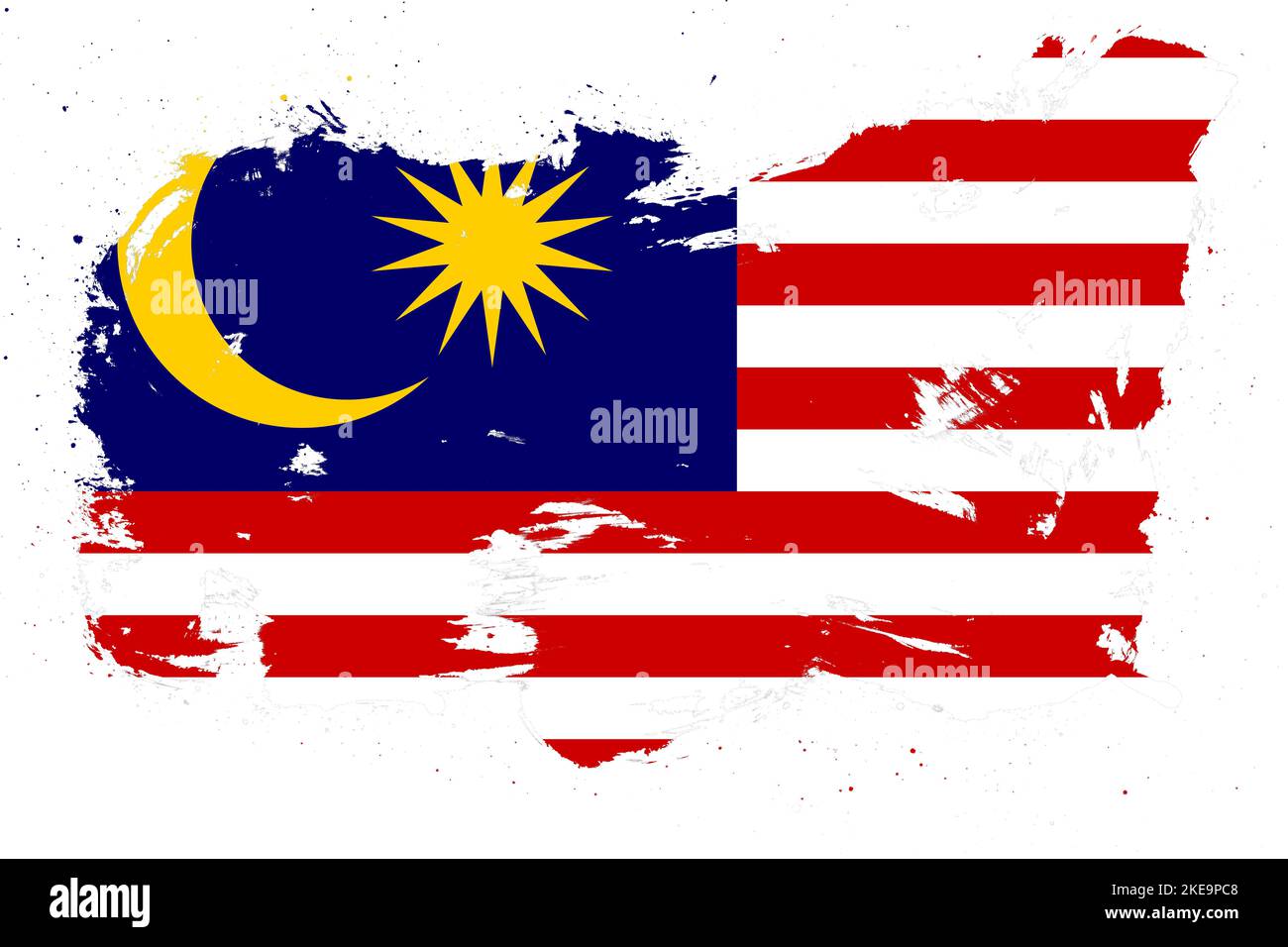 Malaysia flag with painted grunge brush stroke effect on white background Stock Photo - Alamy