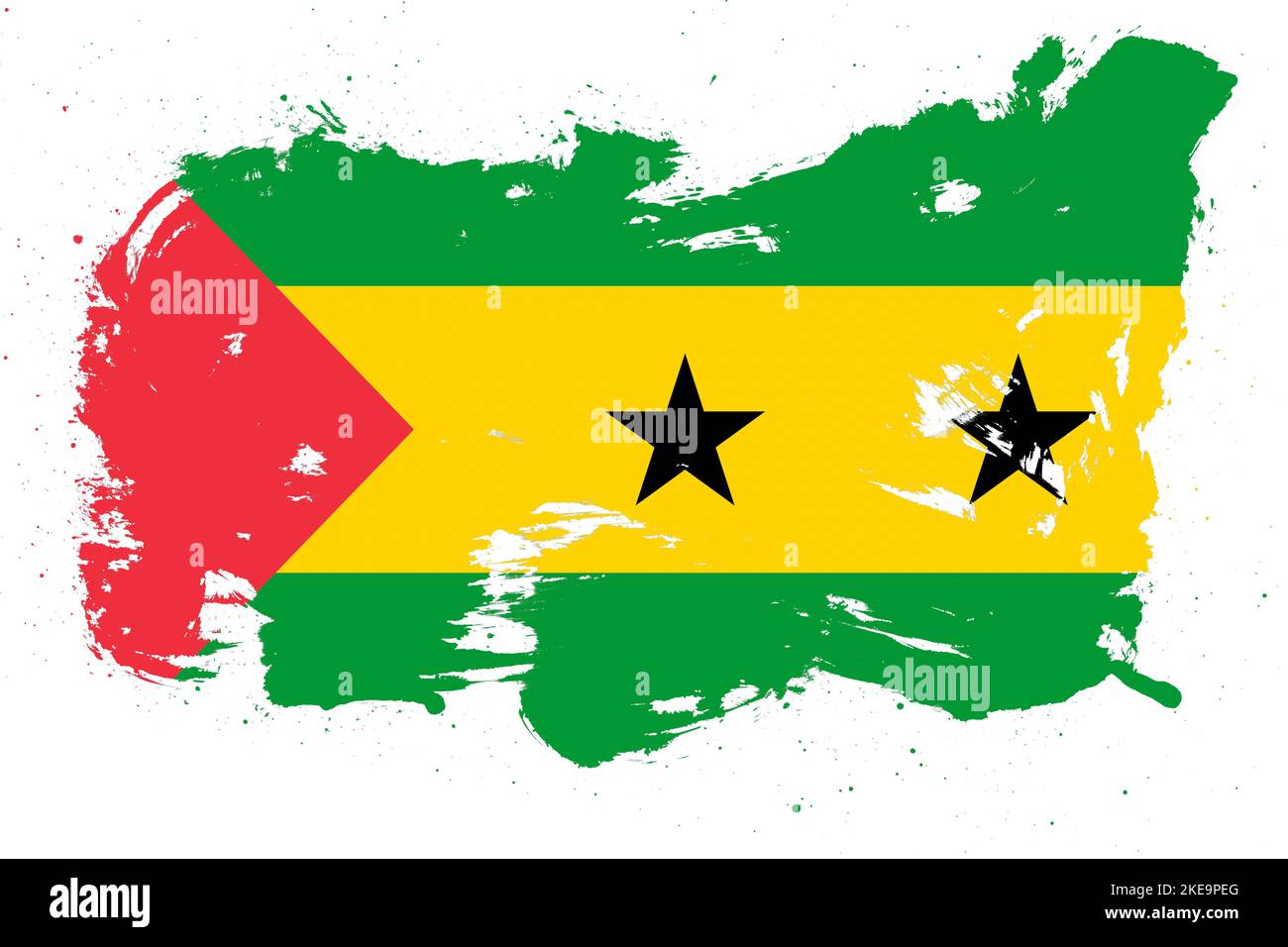 Sao tome and principe flag with painted grunge brush stroke effect on ...