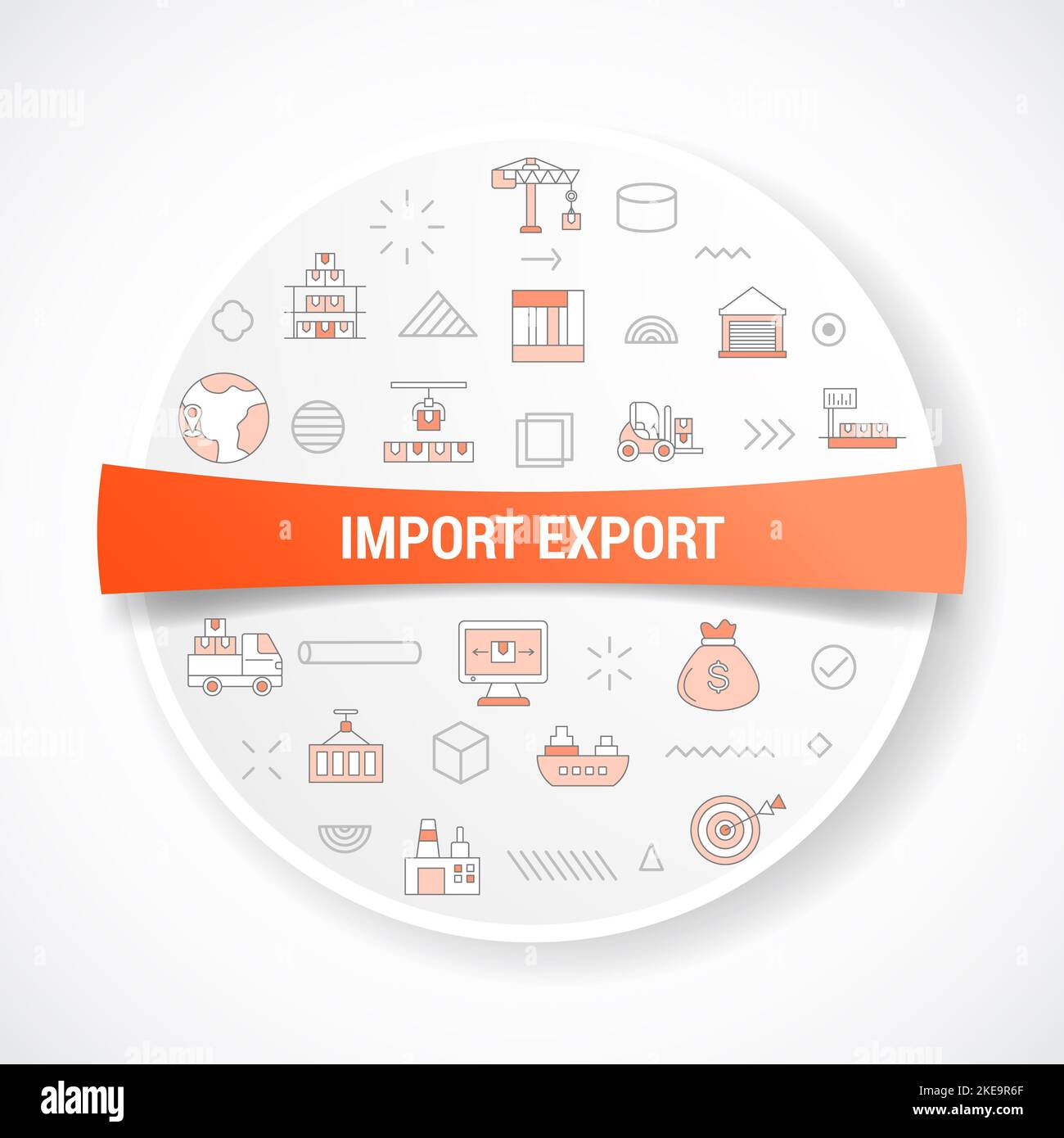 import and export concept with icon concept with round or circle shape ...