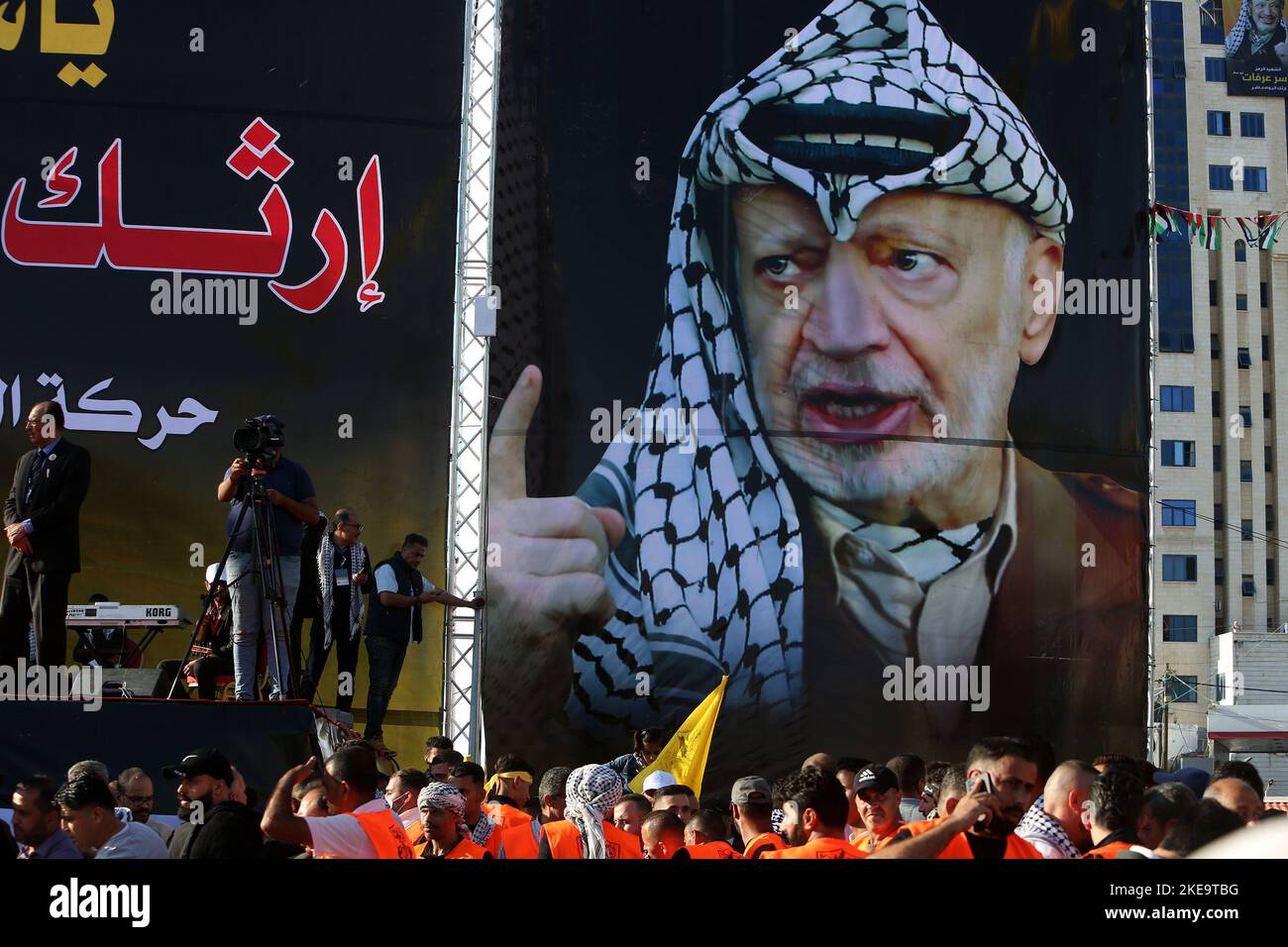 Palestinians take part in a Fatah rally marking the 18th anniversary of ...