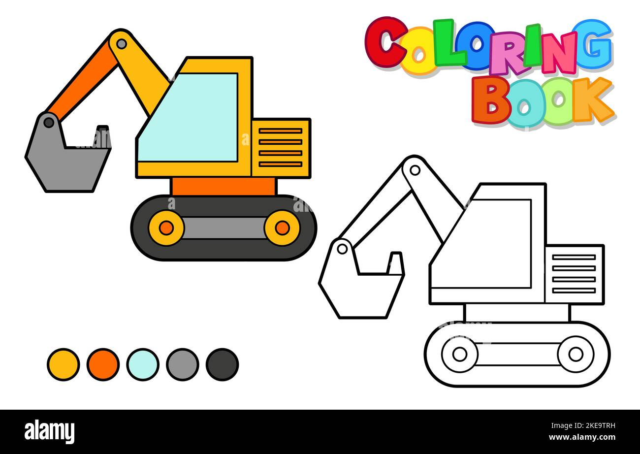 Vector illustration of an excavator. Coloring book for children. Simple ...