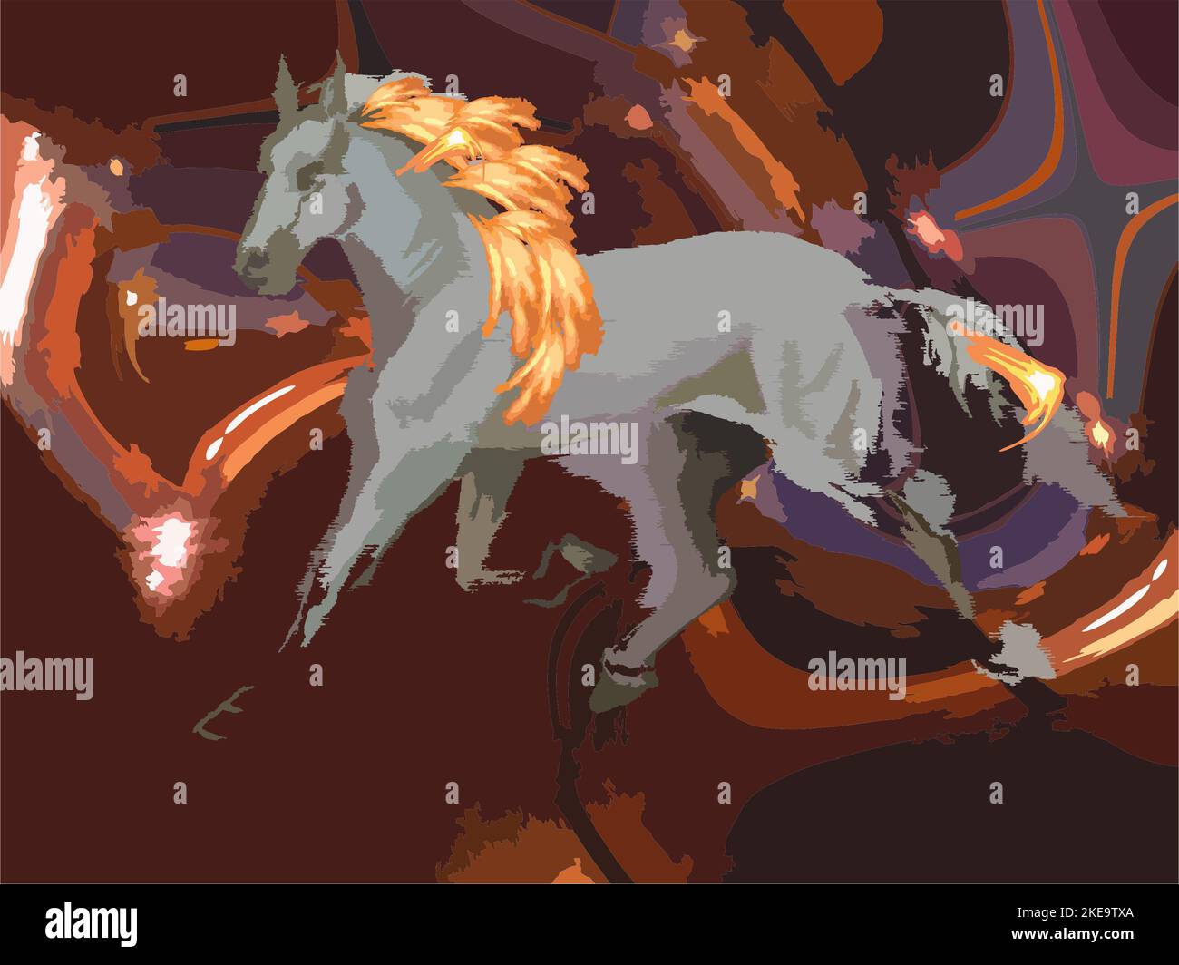 Shiny background with running gray horse. Background with glow effect ...