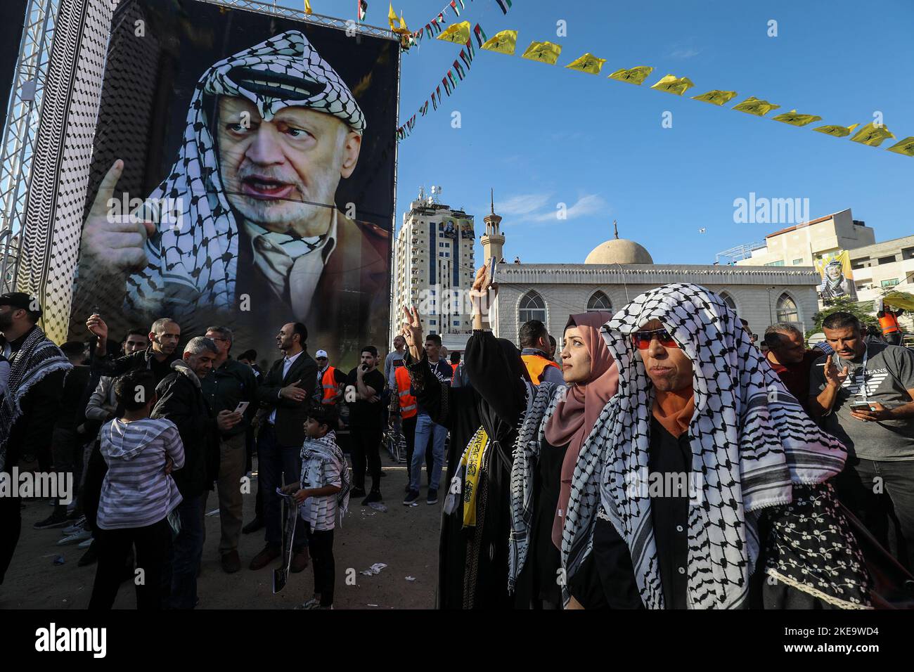 Palestinians take part in a Fatah rally marking the 18th anniversary of ...
