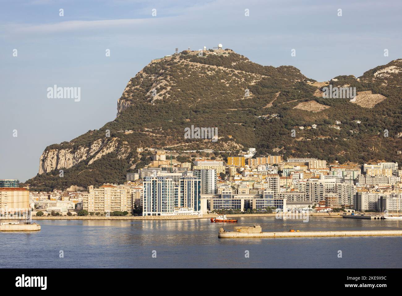 City Buildings, Port and Mountain by the Sea. Sunny Sky. Gibraltar ...