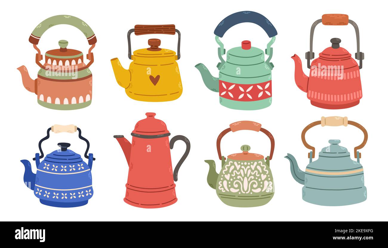 Set of teapots for tea. Stock design isolated on a white background for ...