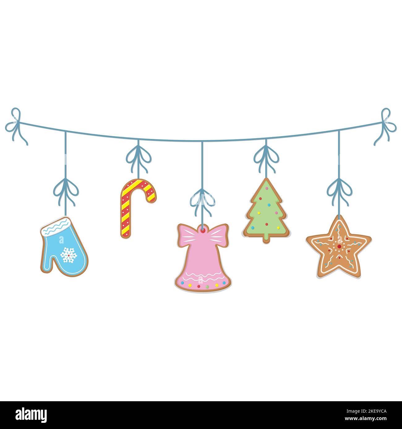 Christmas garland of ginger cookies, color vector illustration in ...