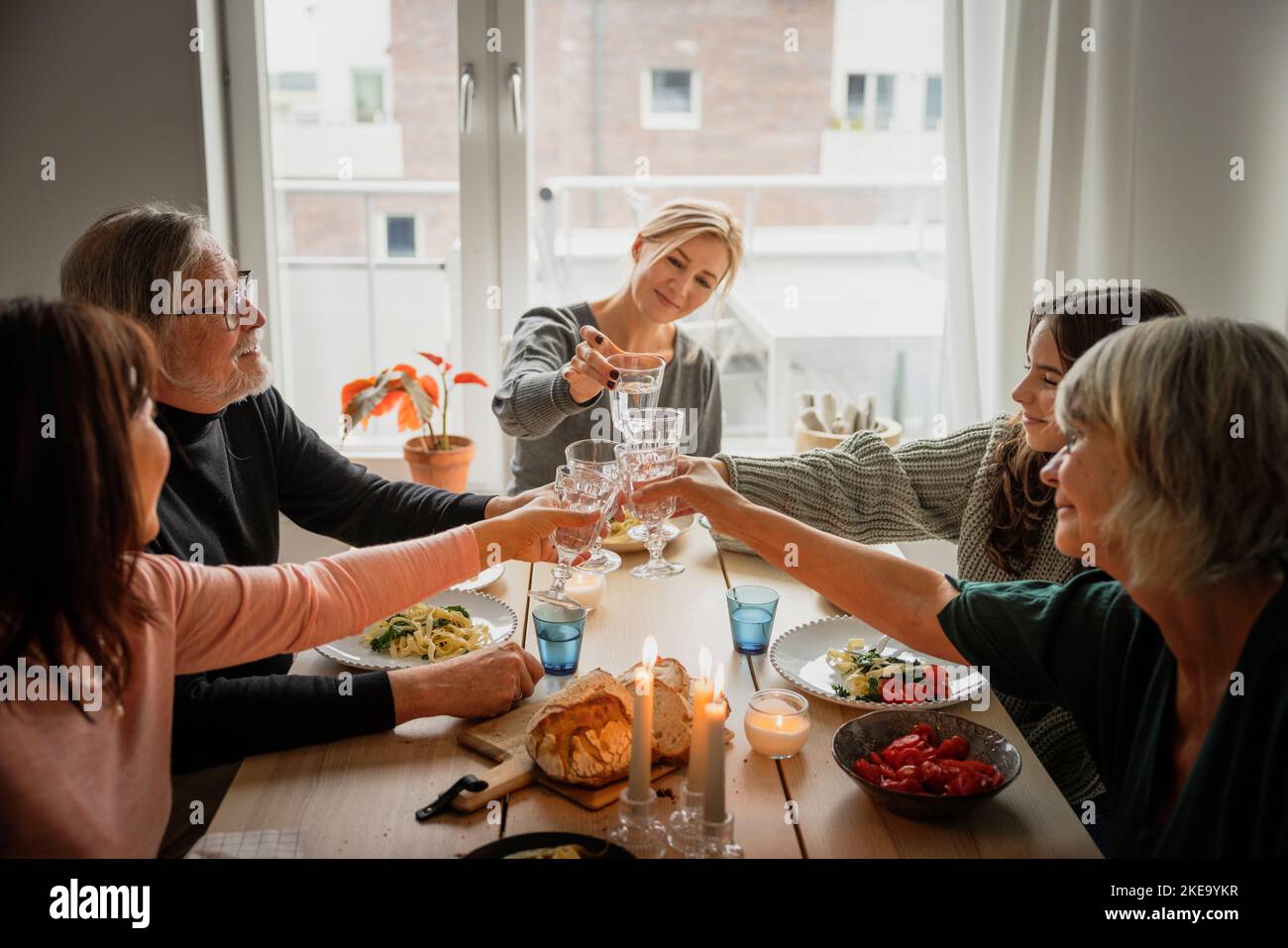 Family raising toast at dinner Stock Photo - Alamy