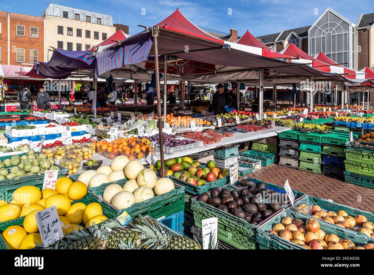Fruit and Veg stall on the Market Square, Northampton, England, UK ...