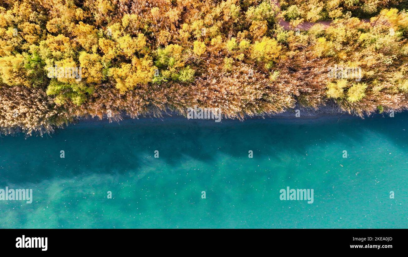Aerial photos show the autumn scenery by Kaidu River, Bohu County ...