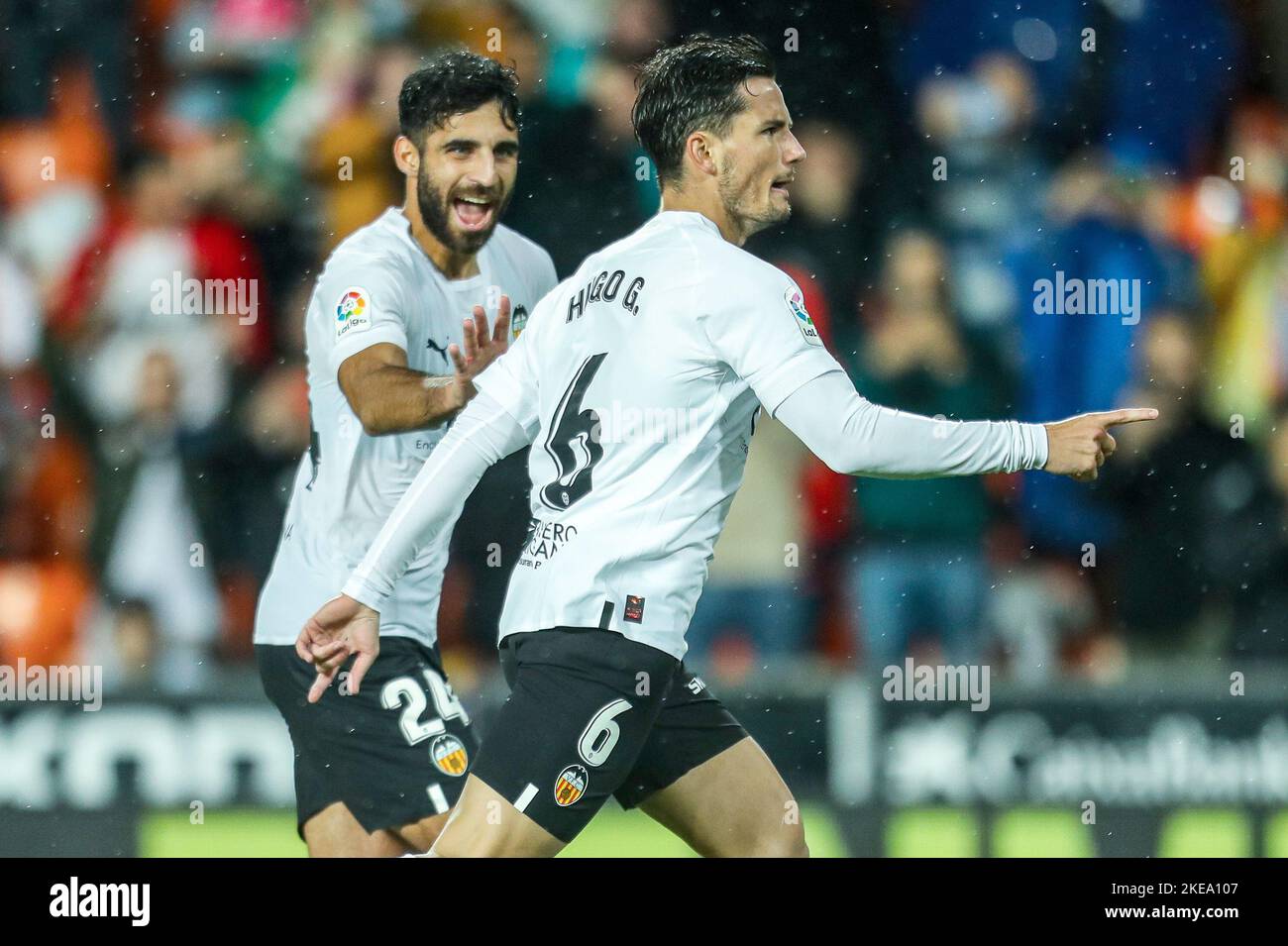 Hugo Guillamon of Valencia celebrates a goal 2-0 during the Spanish ...