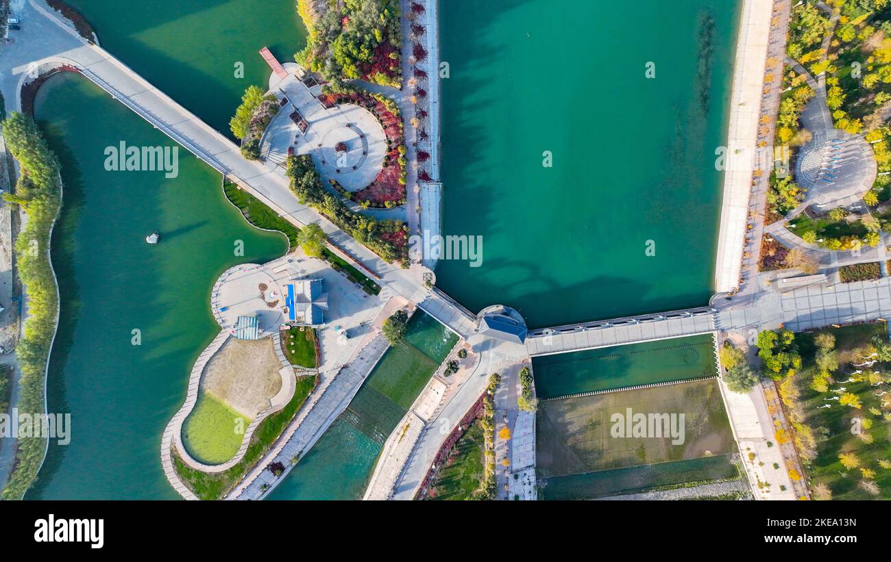 Aerial photos show the autumn scenery by Kaidu River, Bohu County ...