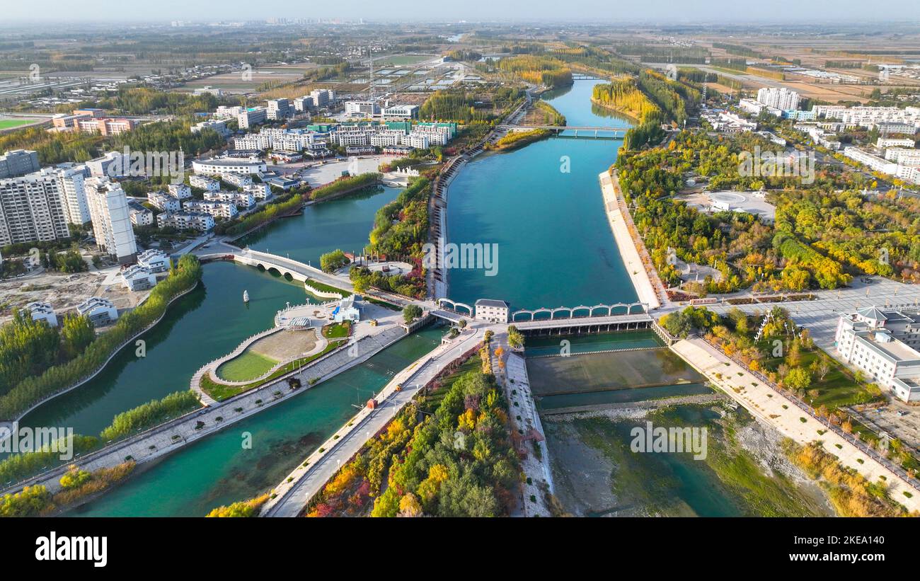 Aerial photos show the autumn scenery by Kaidu River, Bohu County ...