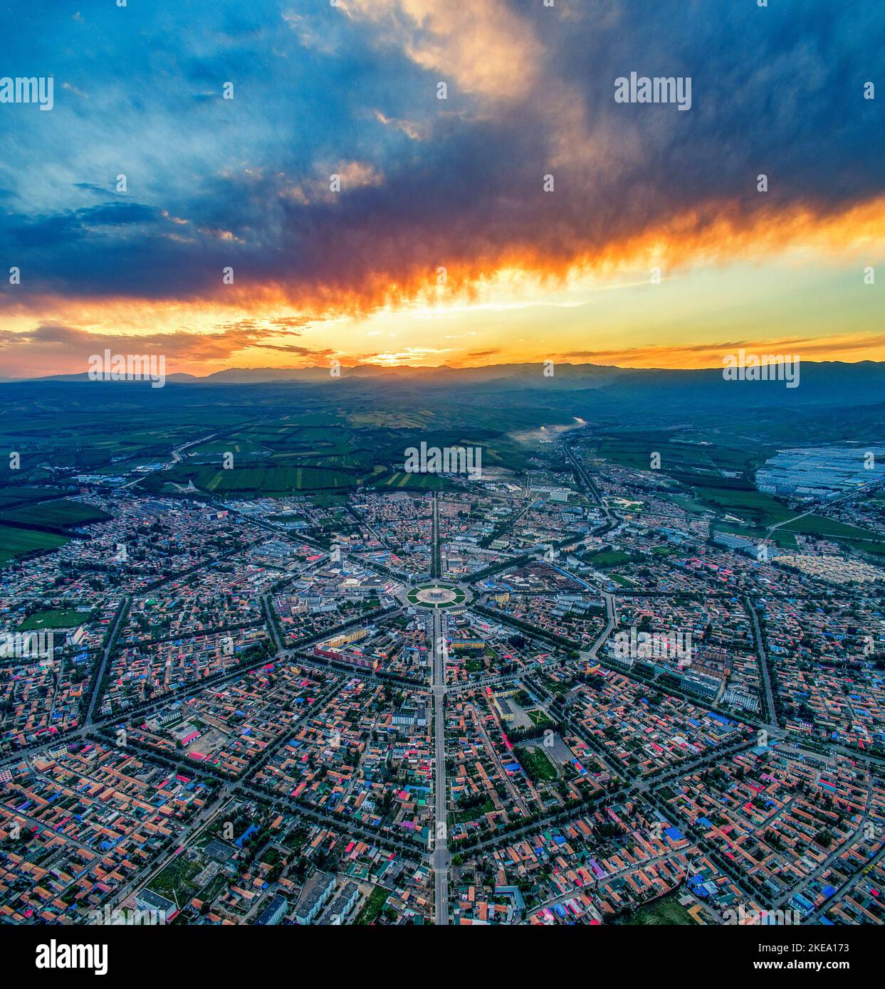 Aerial photo shows the sunrise view of Turks Bagua City, northwest ...