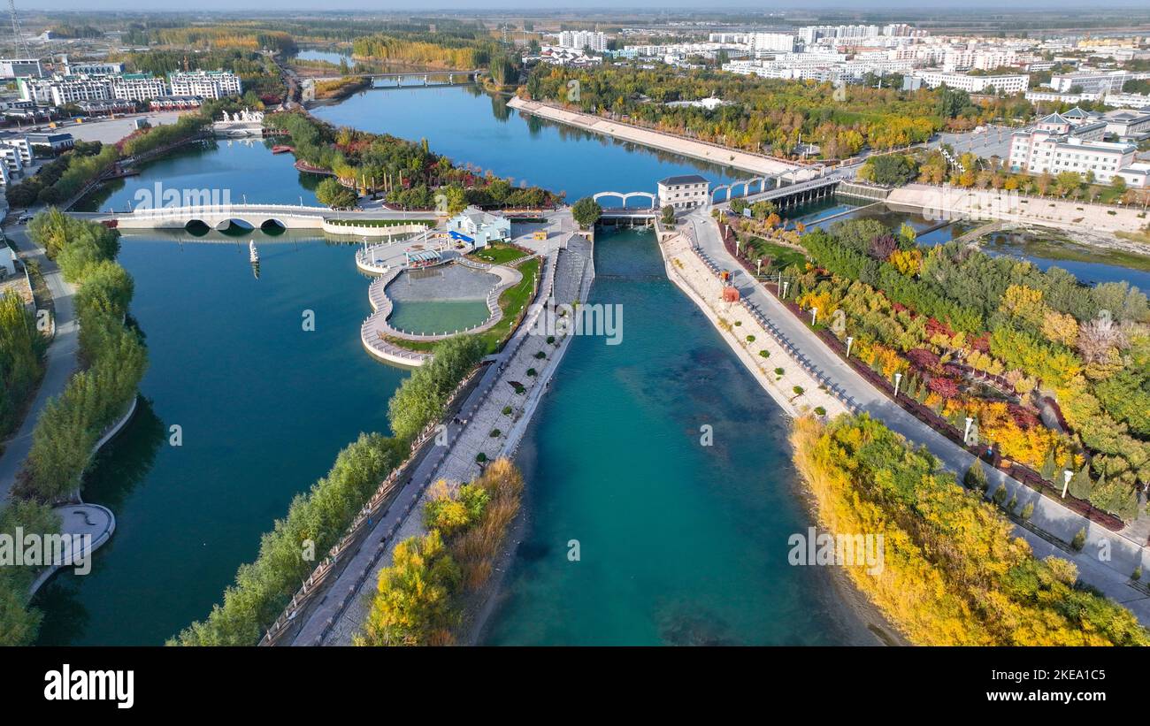 Aerial photos show the autumn scenery by Kaidu River, Bohu County ...
