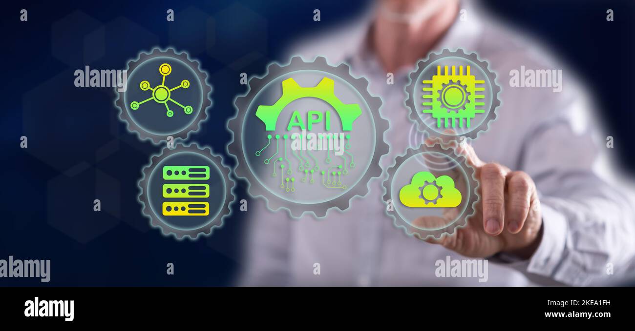 Man touching an api concept on a touch screen with his finger Stock ...