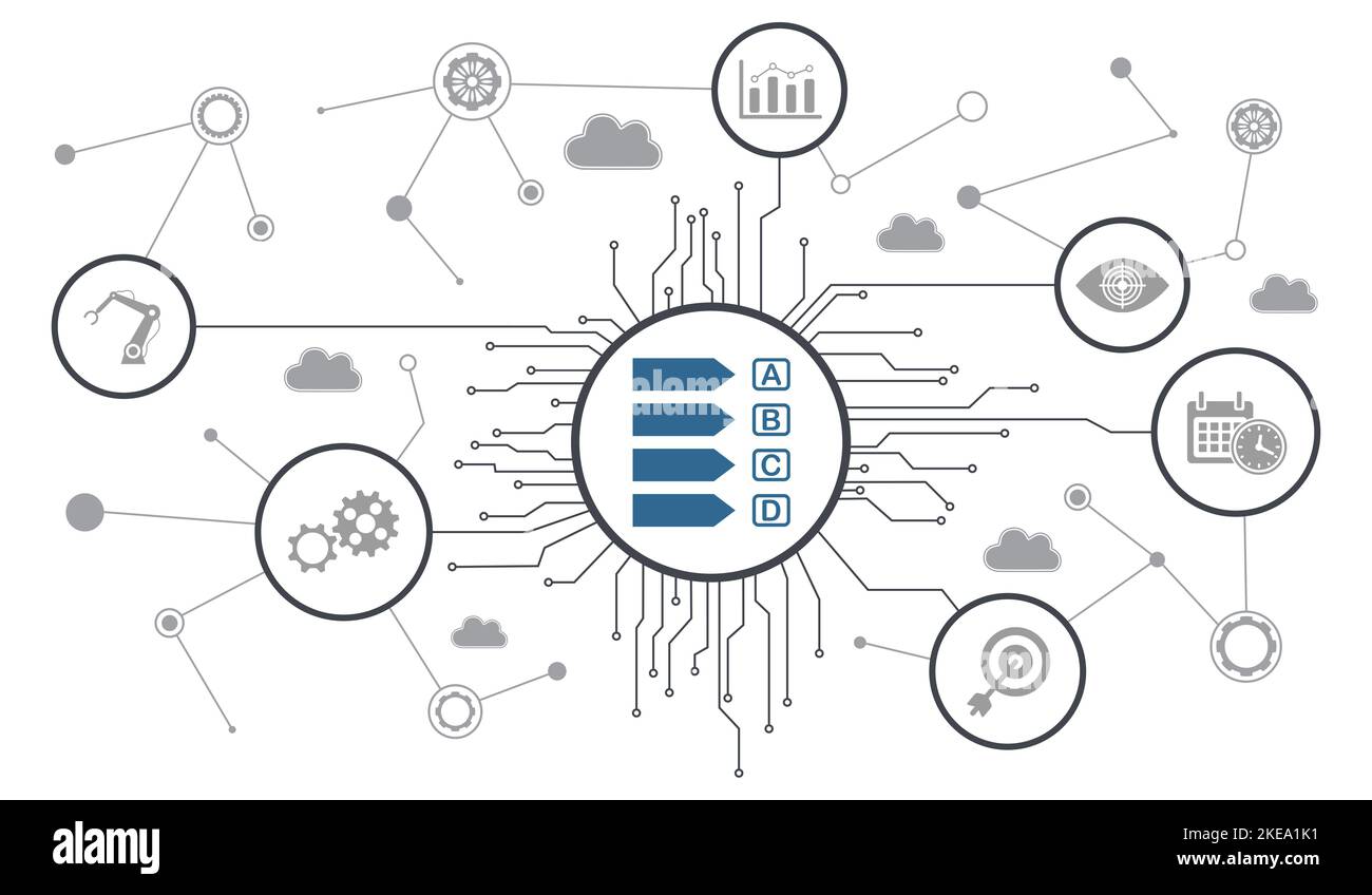 Concept of efficiency with connected icons Stock Photo - Alamy