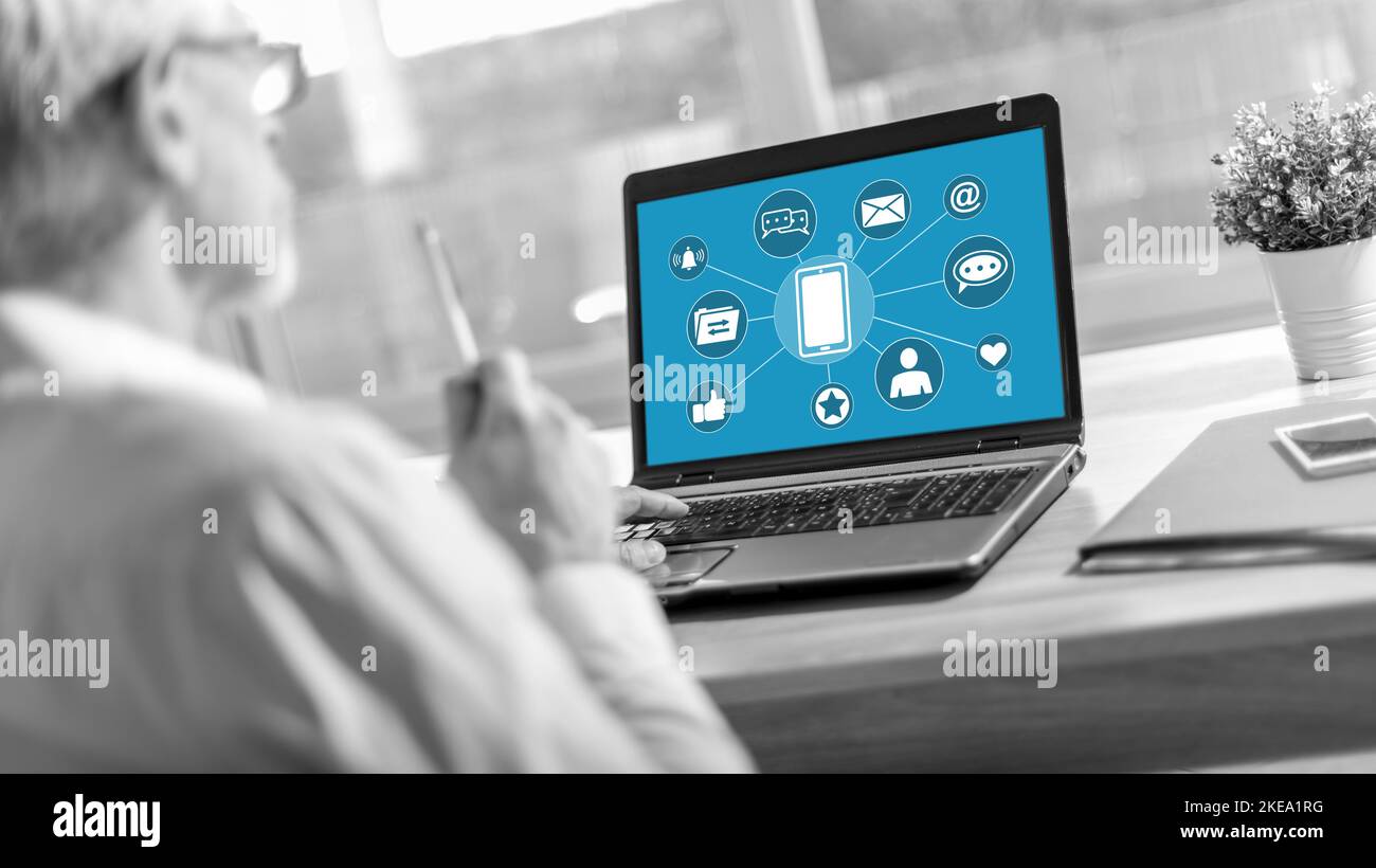 Laptop screen displaying a mobile apps concept Stock Photo - Alamy