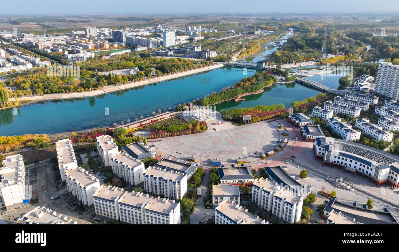 Aerial photos show the autumn scenery by Kaidu River, Bohu County ...