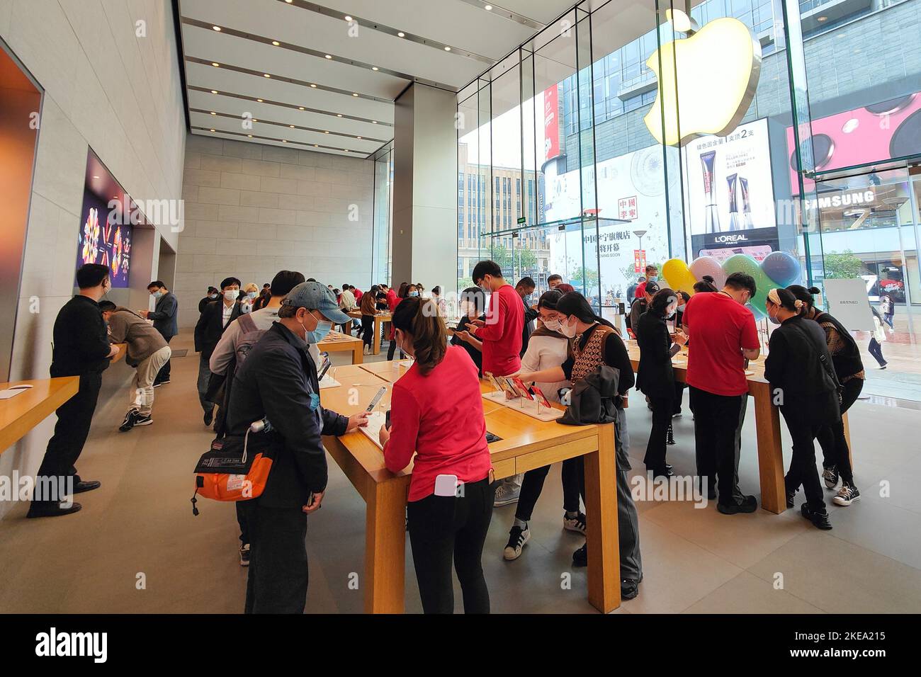 SHANGHAI, CHINA - NOVEMBER 11, 2022 - Customers select and try out ...