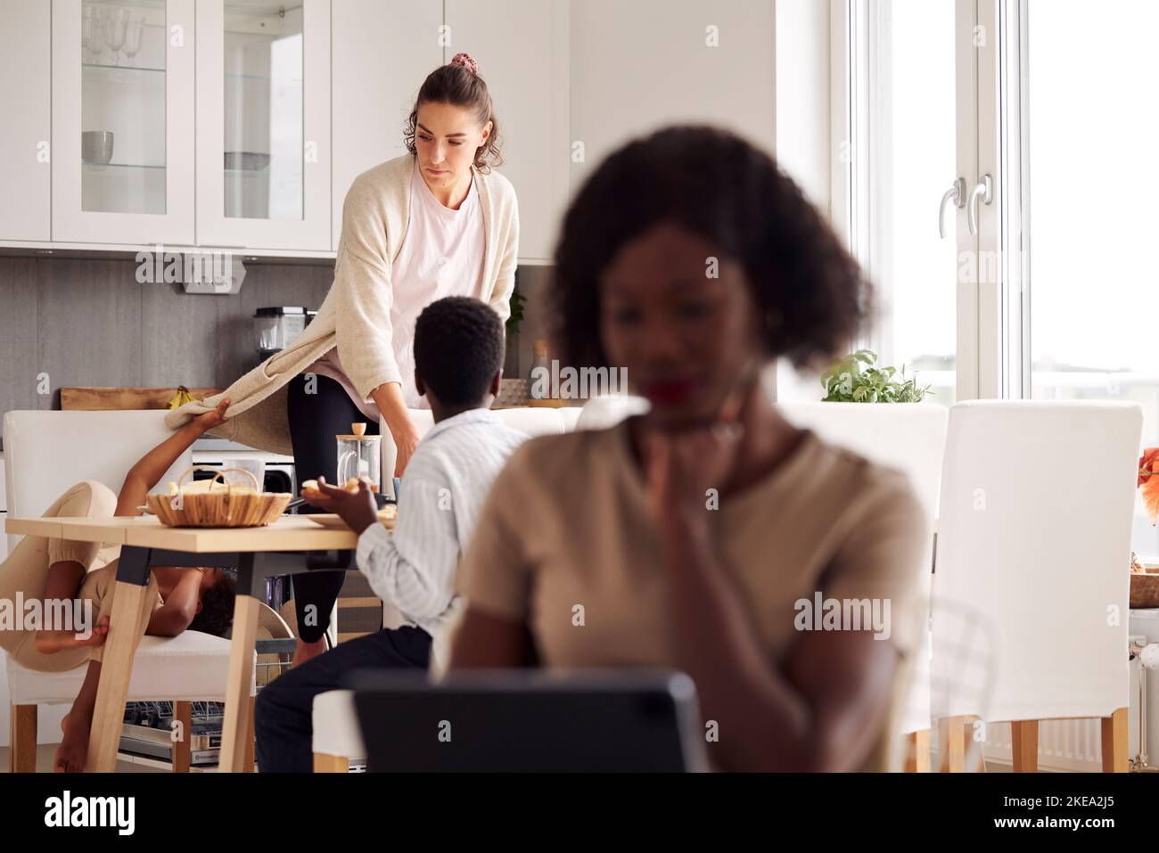 Family working and doing chores at home Stock Photo - Alamy