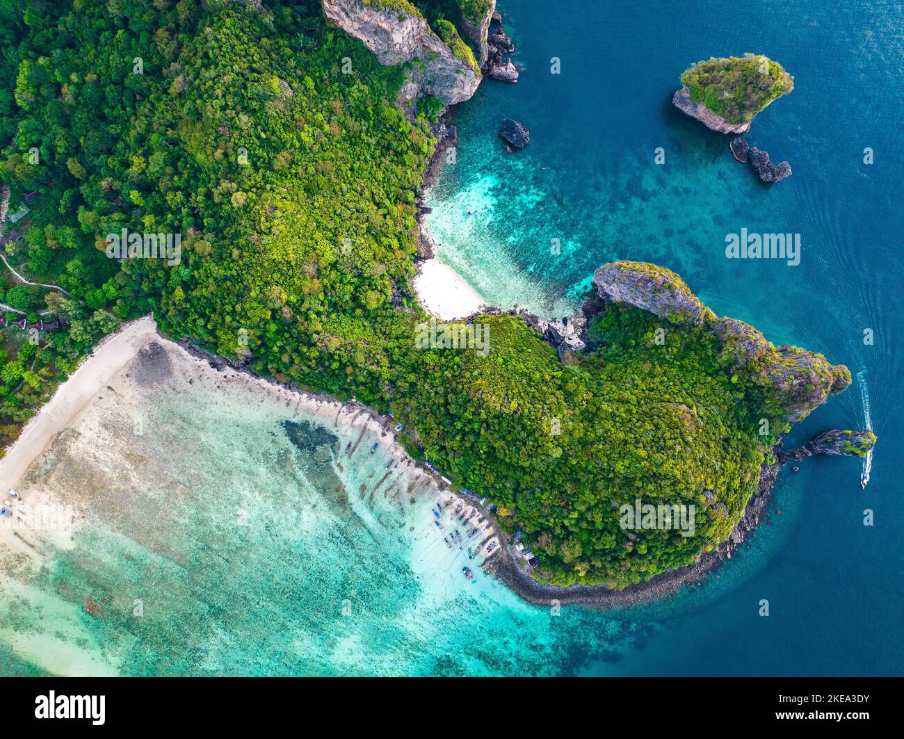 Aerial view of Nui beach in koh Phi Phi Don island, in Krabi, Thailand ...