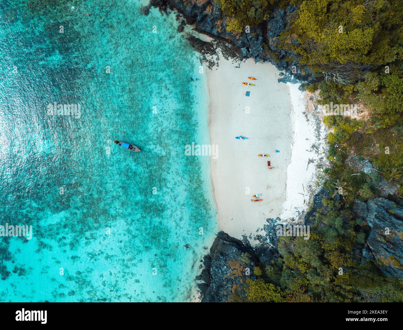 Aerial view of Nui beach in koh Phi Phi Don island, in Krabi, Thailand ...