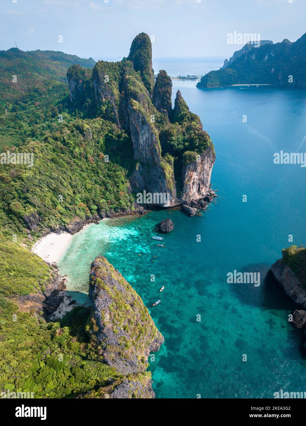 Aerial view of Nui beach in koh Phi Phi Don island, in Krabi, Thailand ...