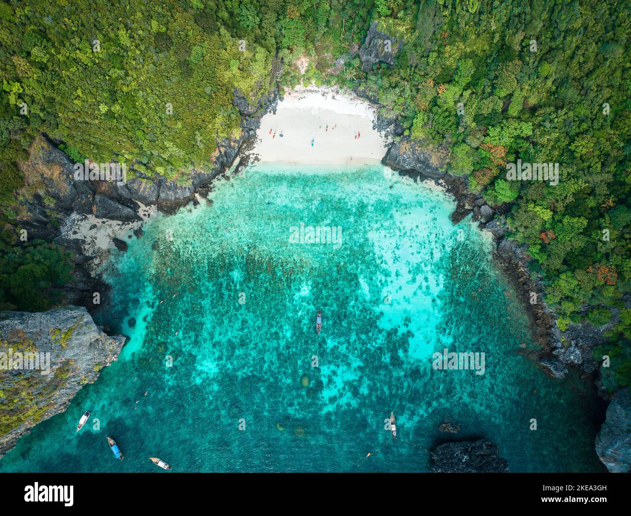 Aerial view of Nui beach in koh Phi Phi Don island, in Krabi, Thailand ...
