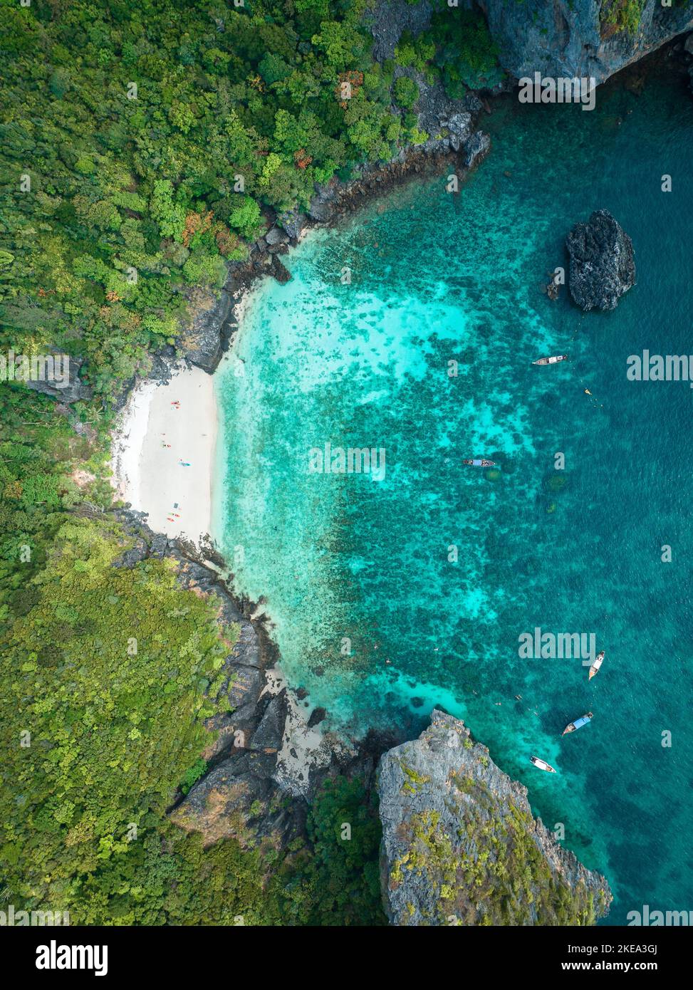 Aerial view of Nui beach in koh Phi Phi Don island, in Krabi, Thailand ...