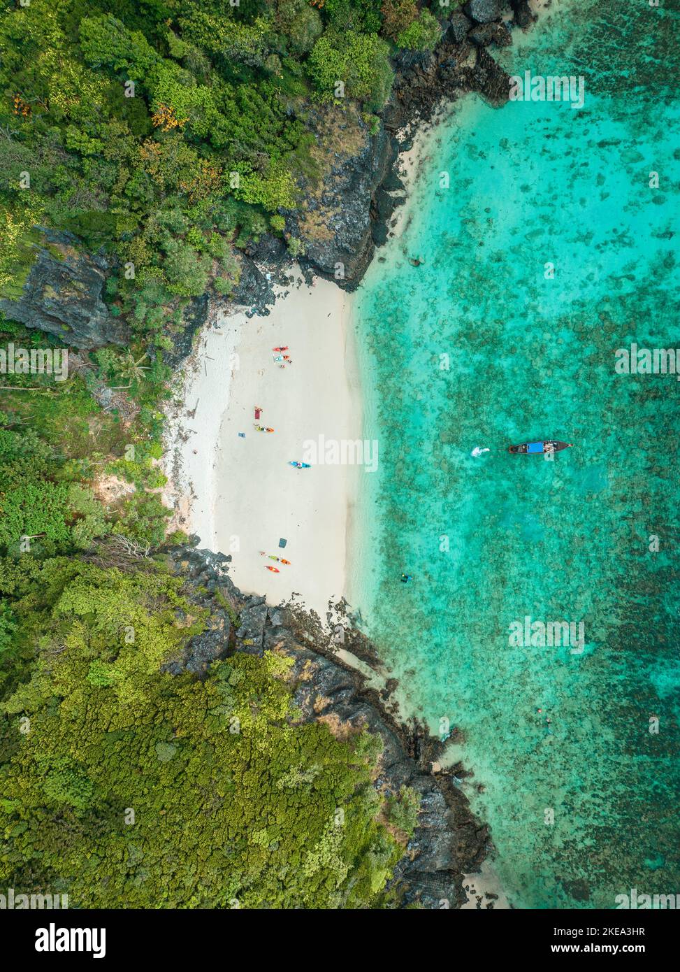Aerial view of Nui beach in koh Phi Phi Don island, in Krabi, Thailand ...