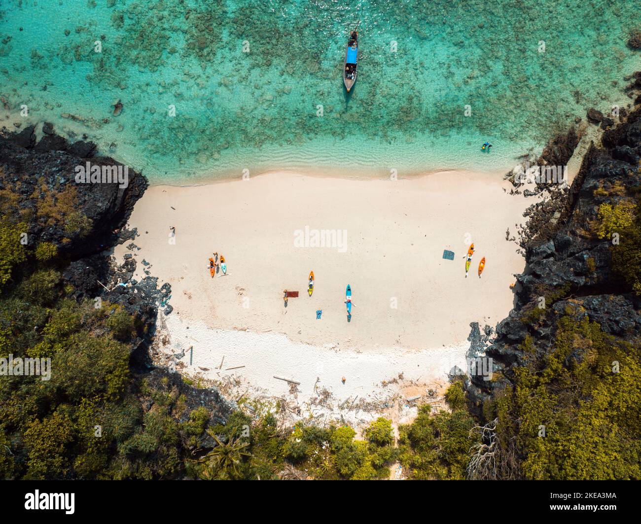 Aerial view of Nui beach in koh Phi Phi Don island, in Krabi, Thailand ...