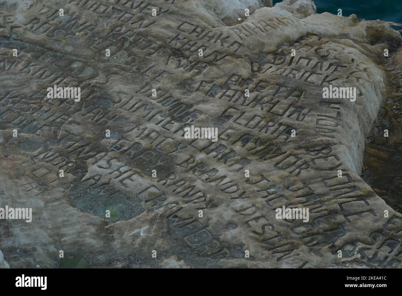 celebrity celebrities names graffiti on saint peter pools Malta rock ...