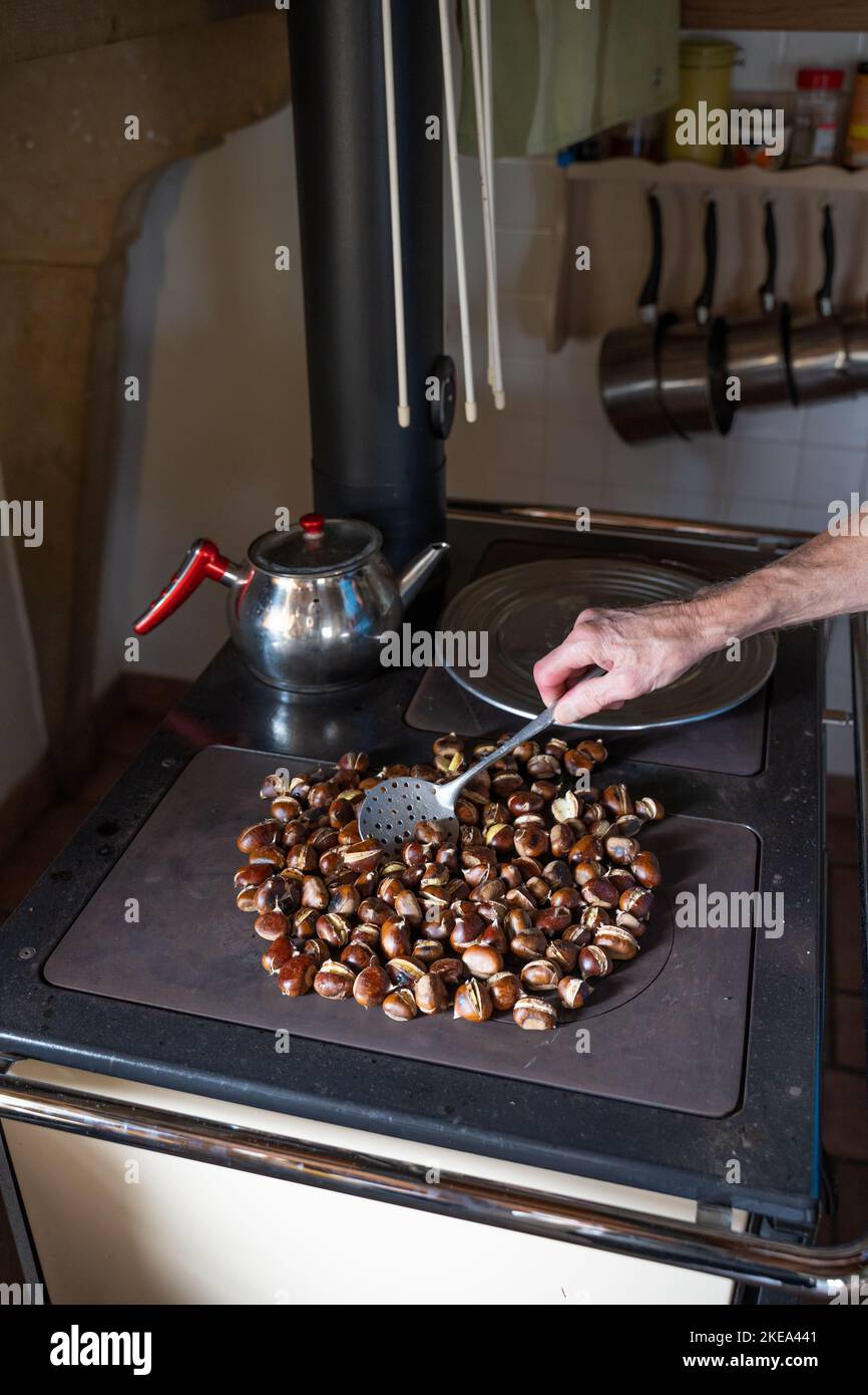 traditional cooking of chestnuts in France Stock Photo - Alamy