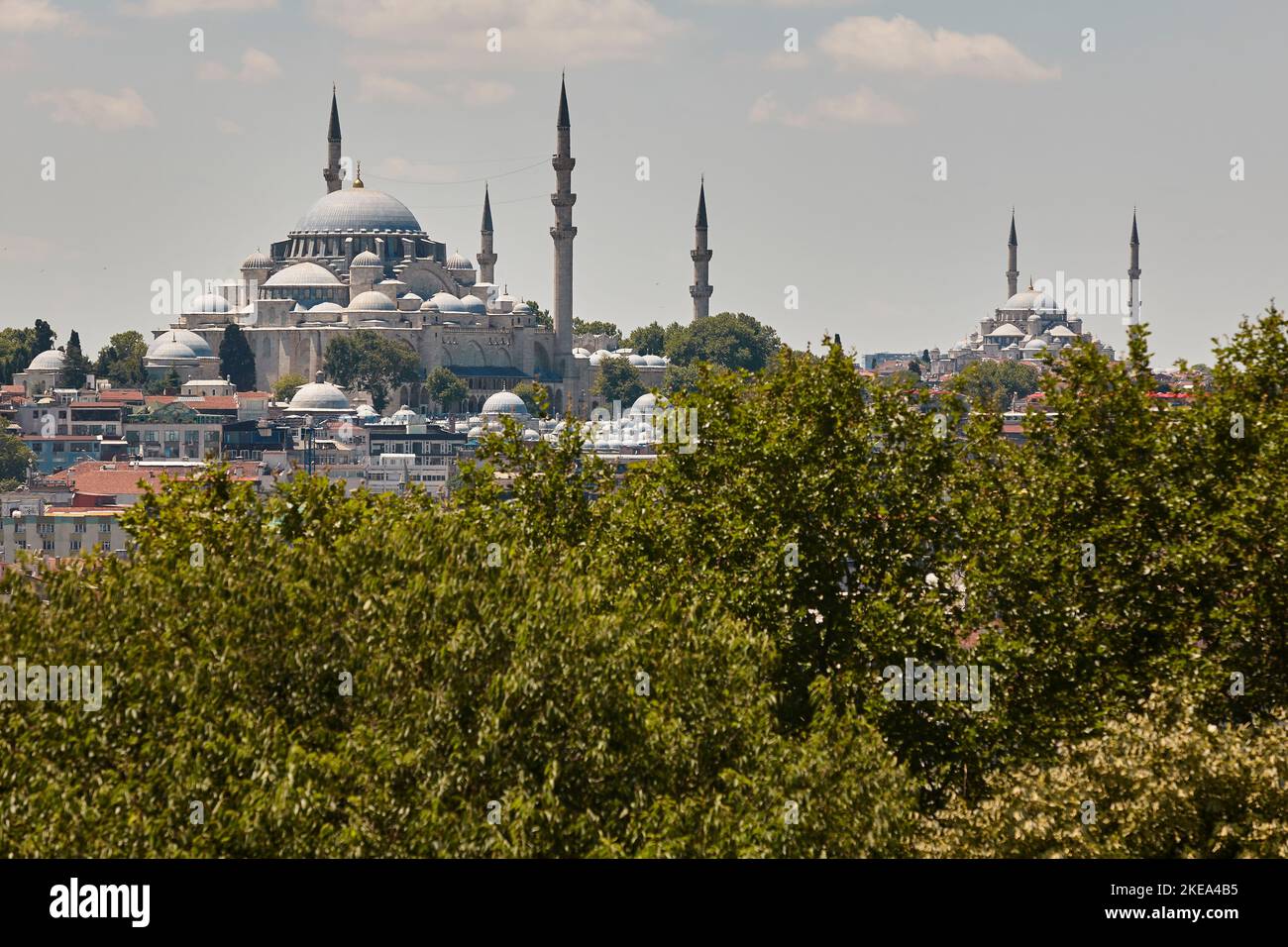 Suleyman and Fatih mosque in Istanbul cityscape. Turkish landmark ...