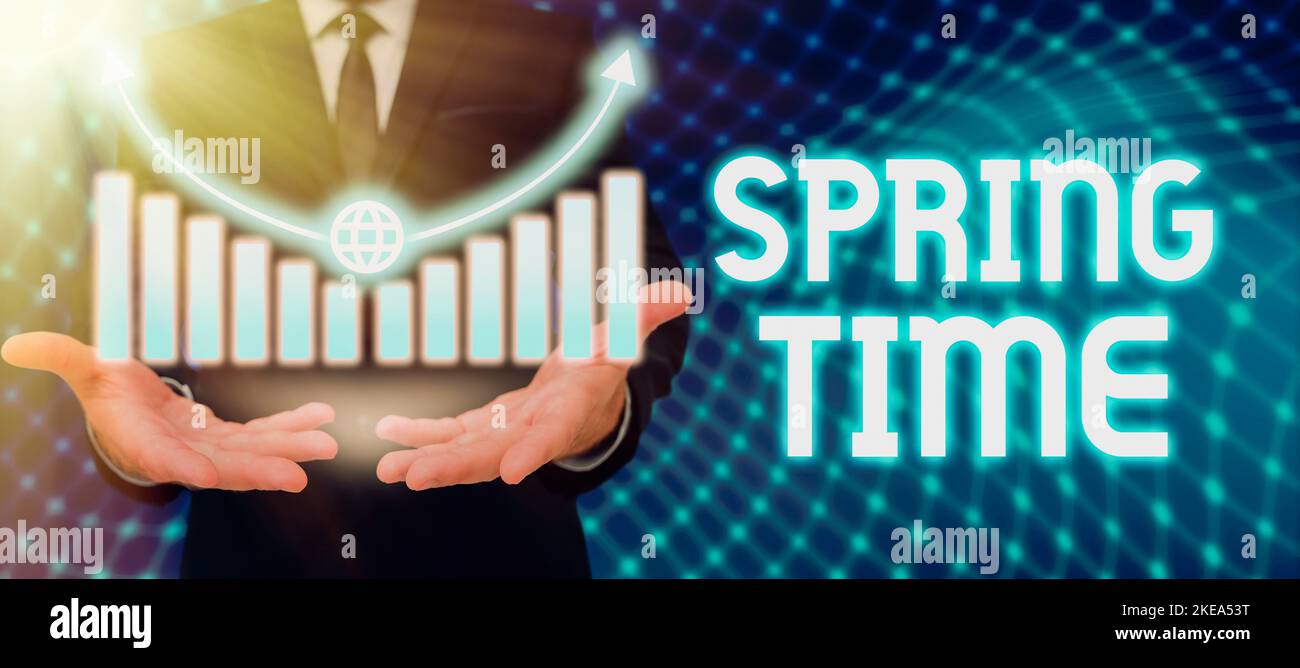 Conceptual display Spring Time. Word Written on temperate season of the ...