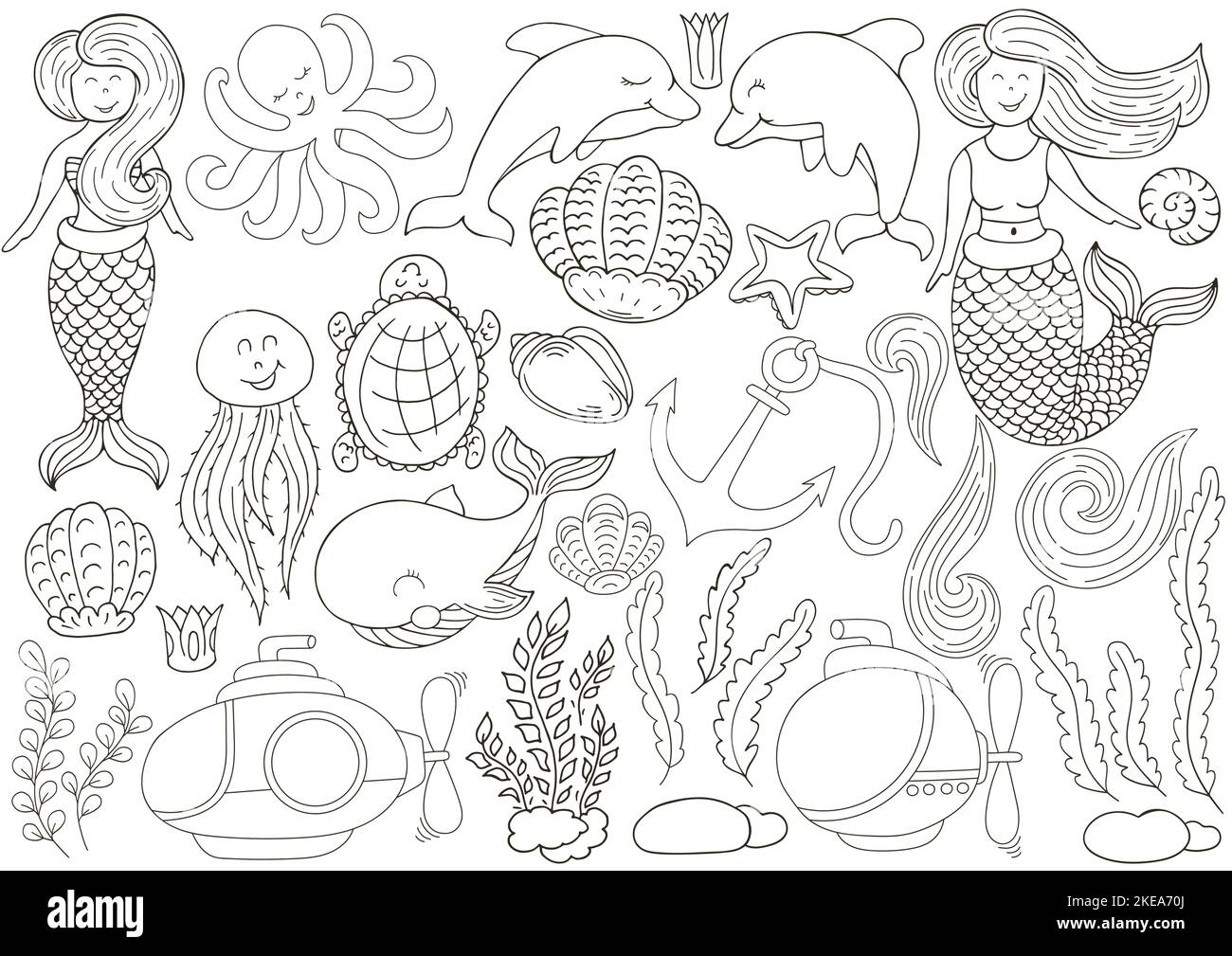 Big set of icons and design elements. Sea, ocean and their fabulous ...