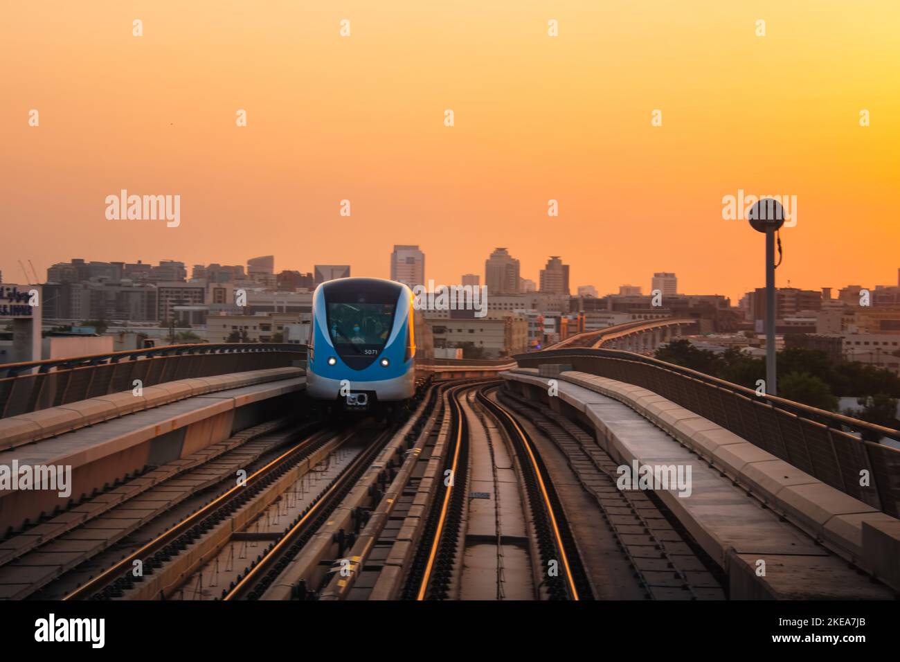Dubai, UAE - 10th october, 2022: metro train on railway in Dubai with ...