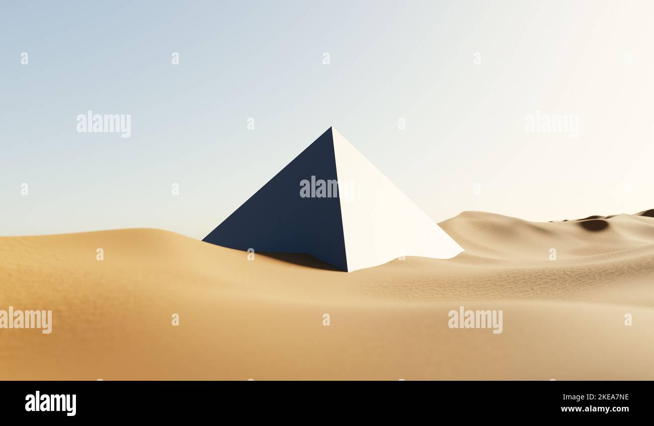 Surreal desert landscape with pyramid. 3D rendering Stock Photo - Alamy