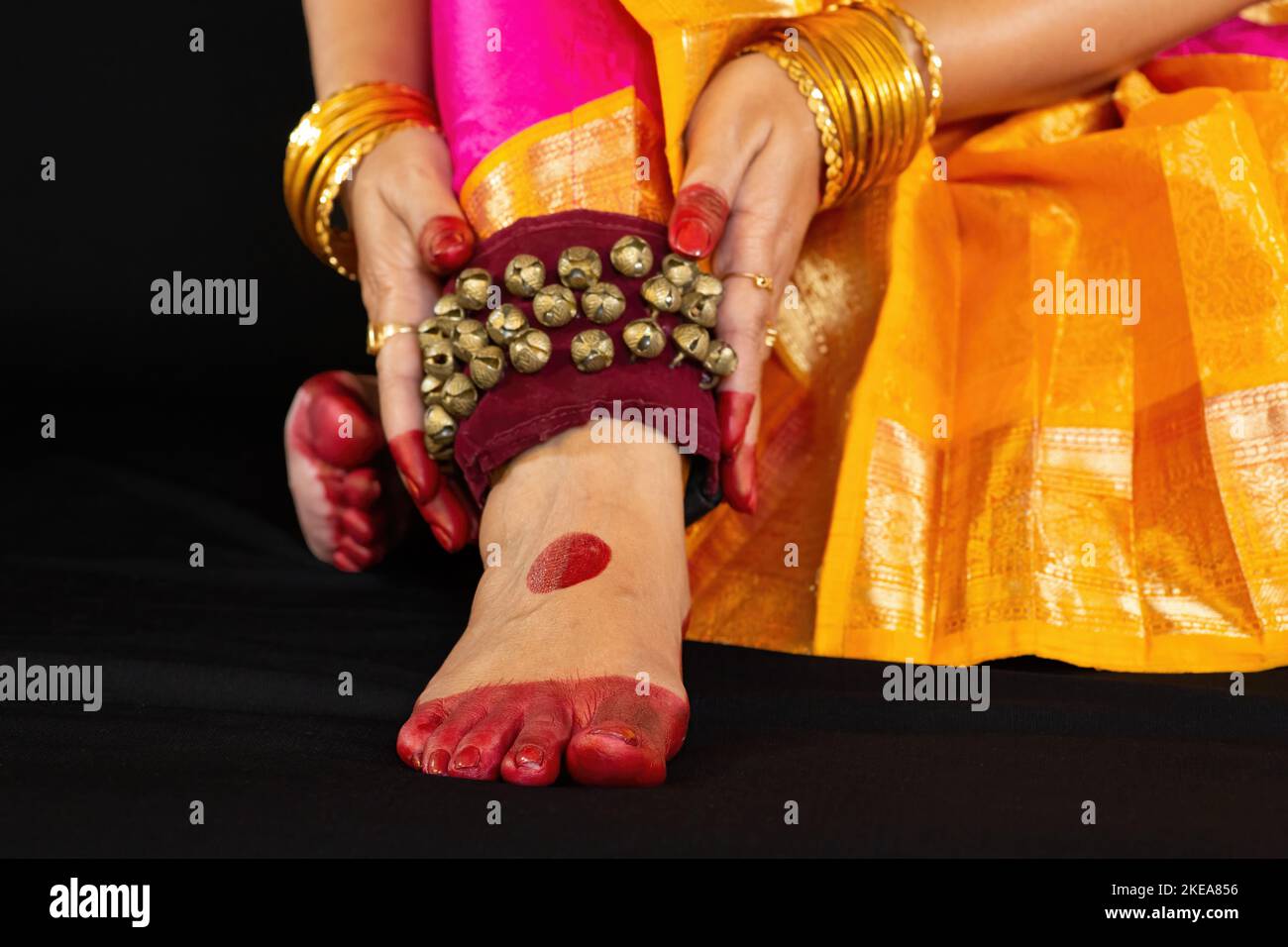 Bharatanatyam Indian Classical Dancer Feet In Close Up View Wearing