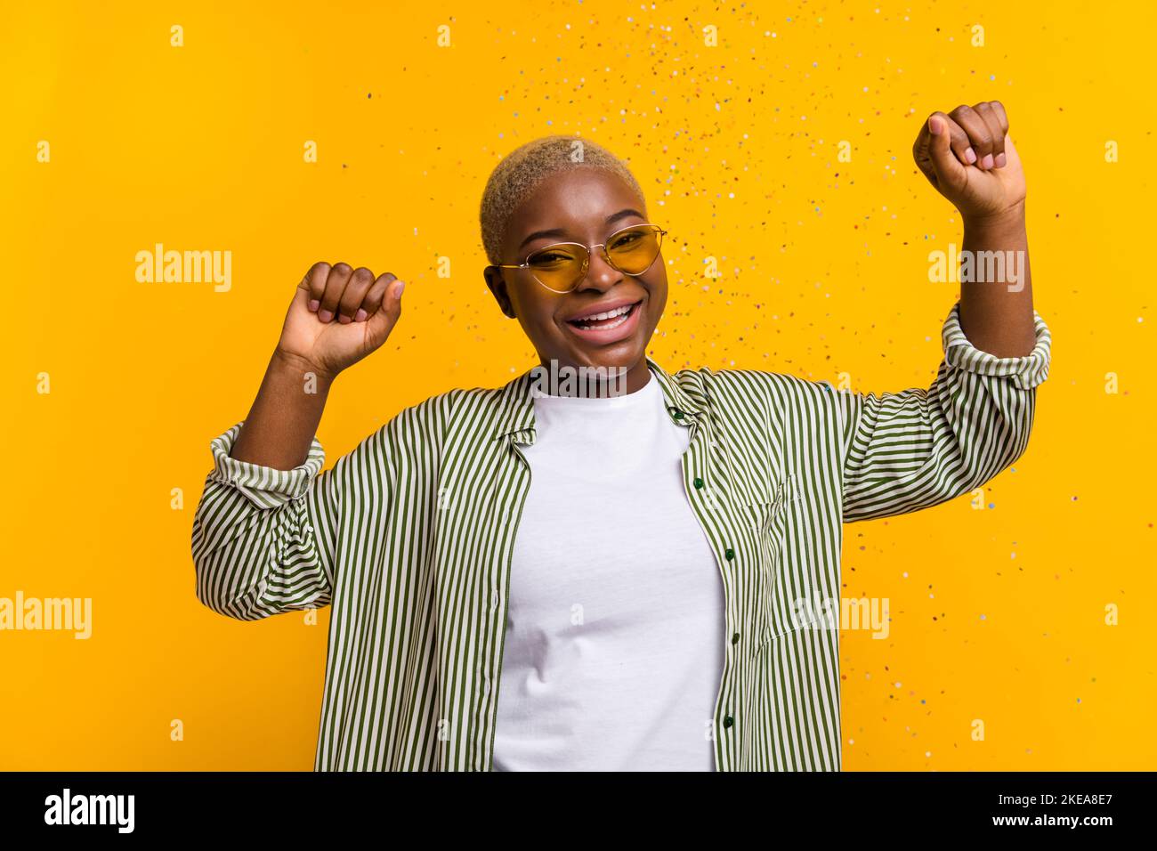 Portrait of positive overjoyed lady dancing clubbing enjoy discotheque ...